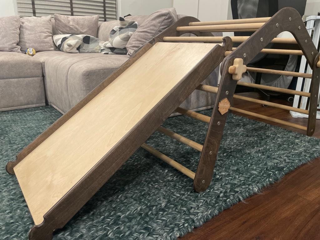 Birch Wood Foldable Climbing Frame with Slide + Rock wall, Babies ...