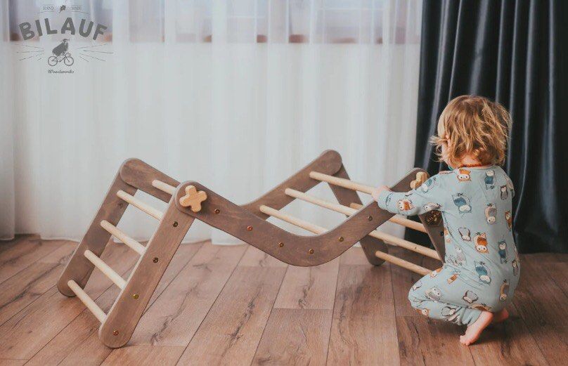 Birch Wood Foldable Climbing Frame with Slide + Rock wall, Babies ...