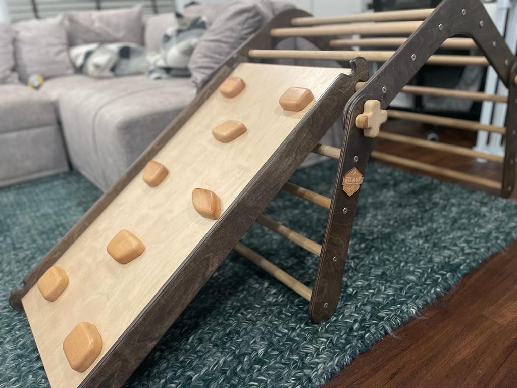 Birch Wood Foldable Climbing Frame with Slide + Rock wall, Babies ...