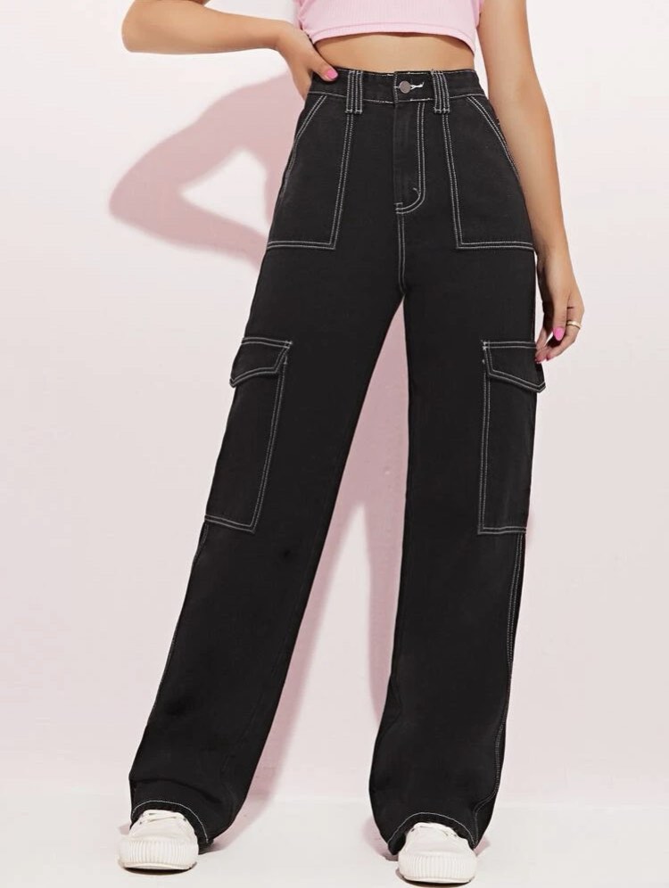 Black denim cargo pants, Women's Fashion, Bottoms, Jeans & Leggings on ...