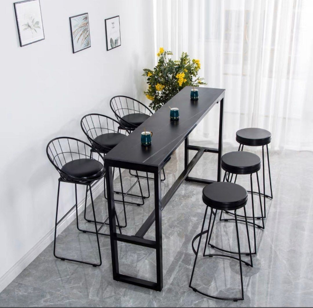CONSZE Marble Slate Bar Table & Stool, Furniture & Home Living ...