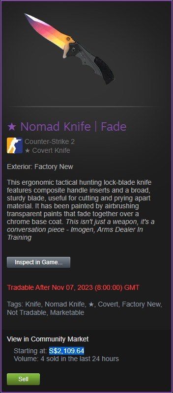CSGO CS2 Nomad Knife | Fade FN [BUFF PRICE], Video Gaming, Gaming ...