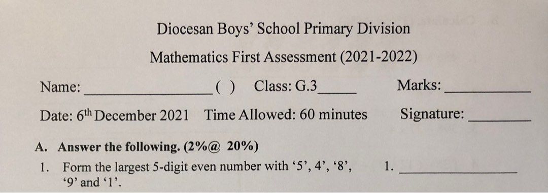 DBSPD G3-6 exam papers 拔萃男書院附屬小學 小三至六 各科評估卷, 興趣及遊戲, 書本 & 文具, 教科書 ...