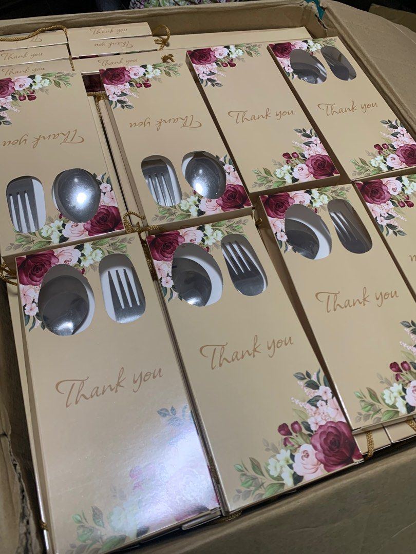 Door gift sudu garfu + kotak siap pasang, Furniture & Home Living ...