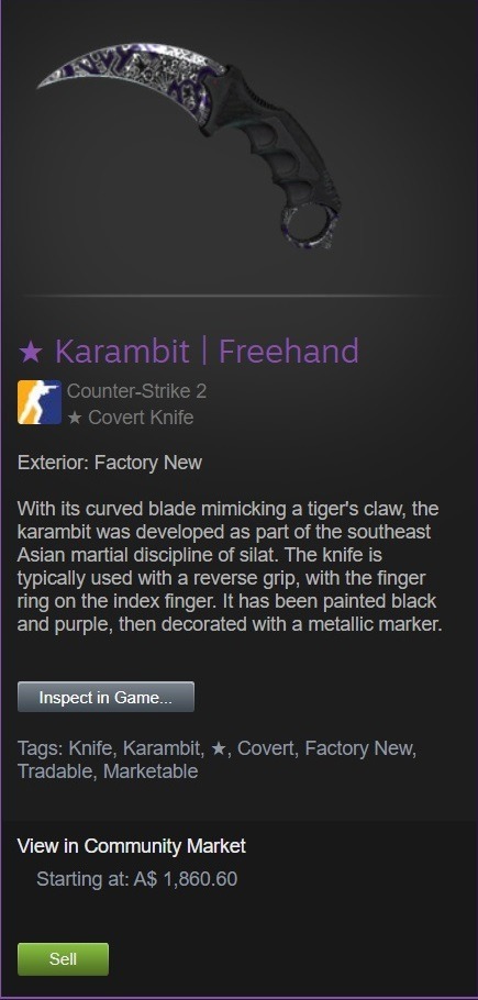 FN Karambit Freehand, Video Gaming, Gaming Accessories, In-Game ...