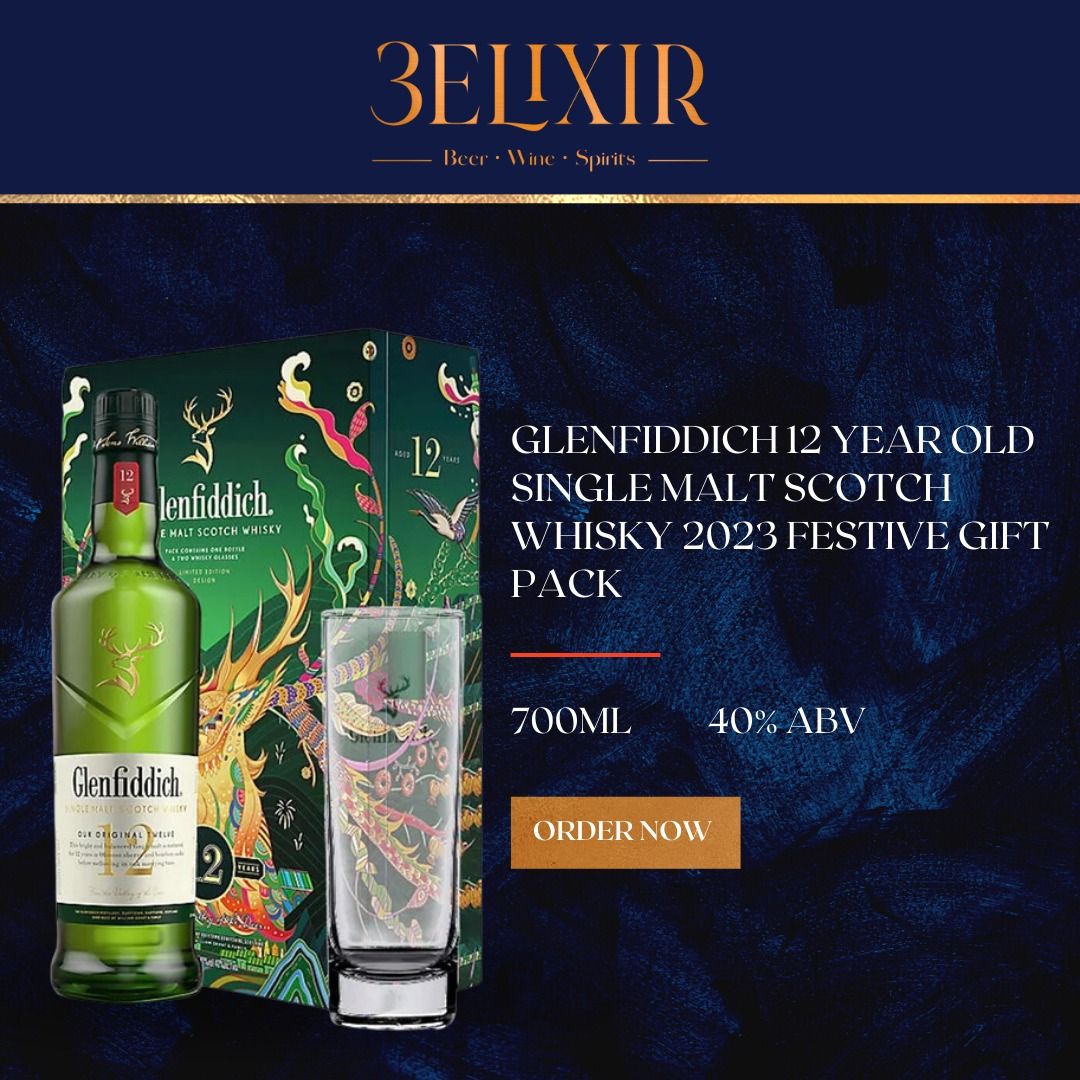 Glenfiddich 12 Years Old 2023 Festive Gift Pack with Glass 700ML, Food & Drinks, Alcoholic ...
