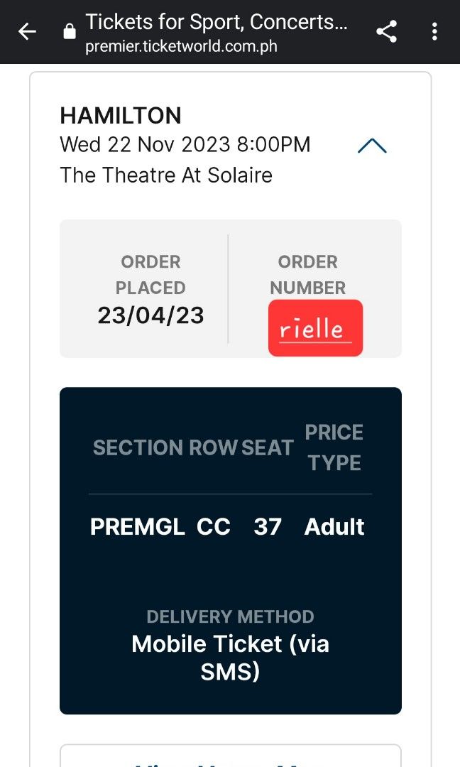 Hamilton TICKET. 1 only, Tickets & Vouchers, Event Tickets on Carousell