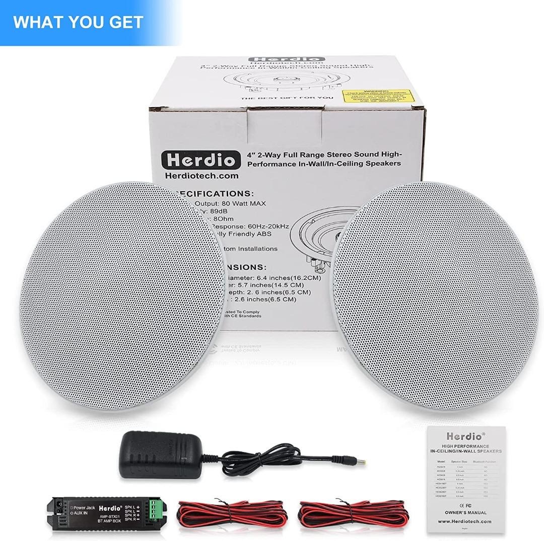 Herdio Bluetooth Waterproof In-Wall Ceiling Speaker, 4 Inches Flush ...