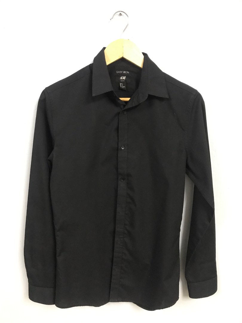 H&M Formal Shirt Kemeja Hitam, Men's Fashion, Tops & Sets, Formal ...