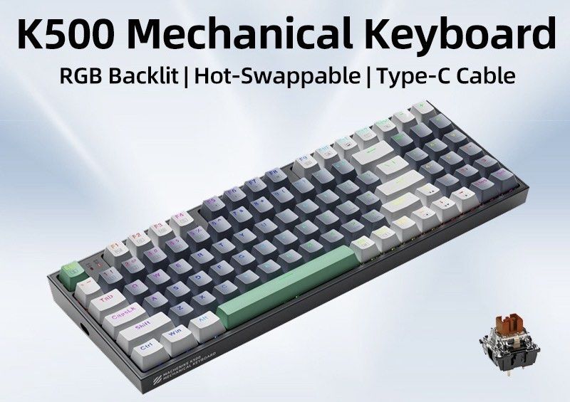 Machenike K500 Mechanical Keyboard RGB - Brown switch, 90% layout, 94 ...