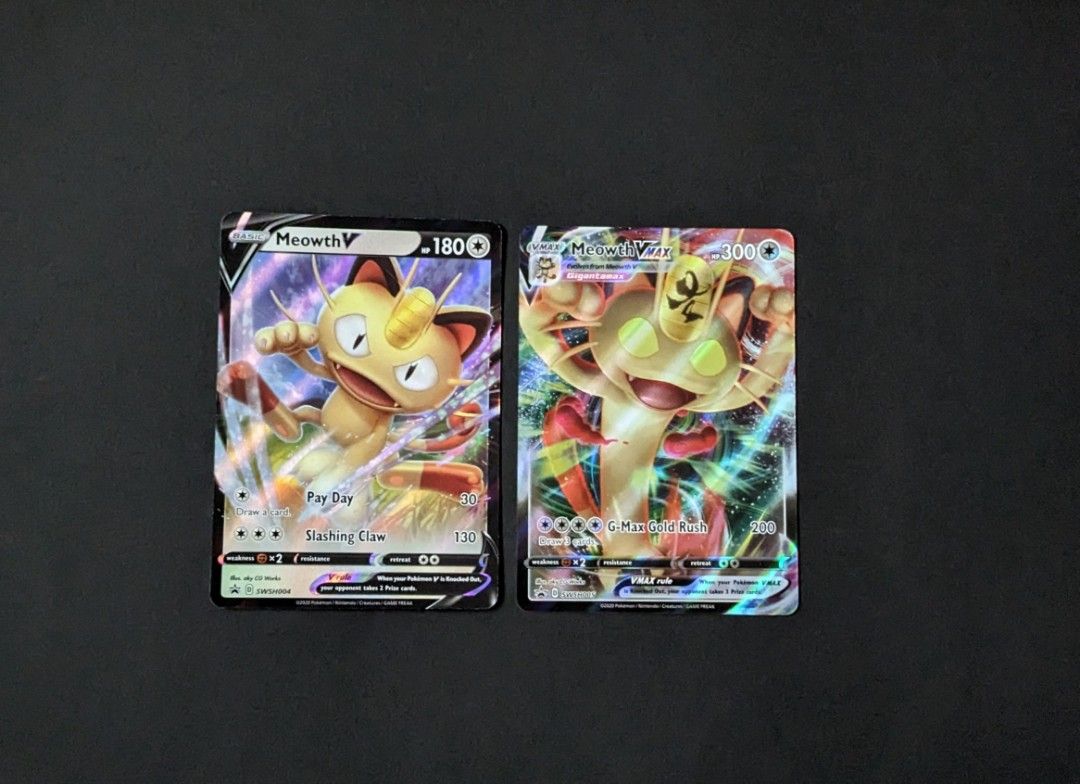 Meowth V & Meowth Vmax SWSH Promo Pokemon Card Tcg, Hobbies & Toys ...