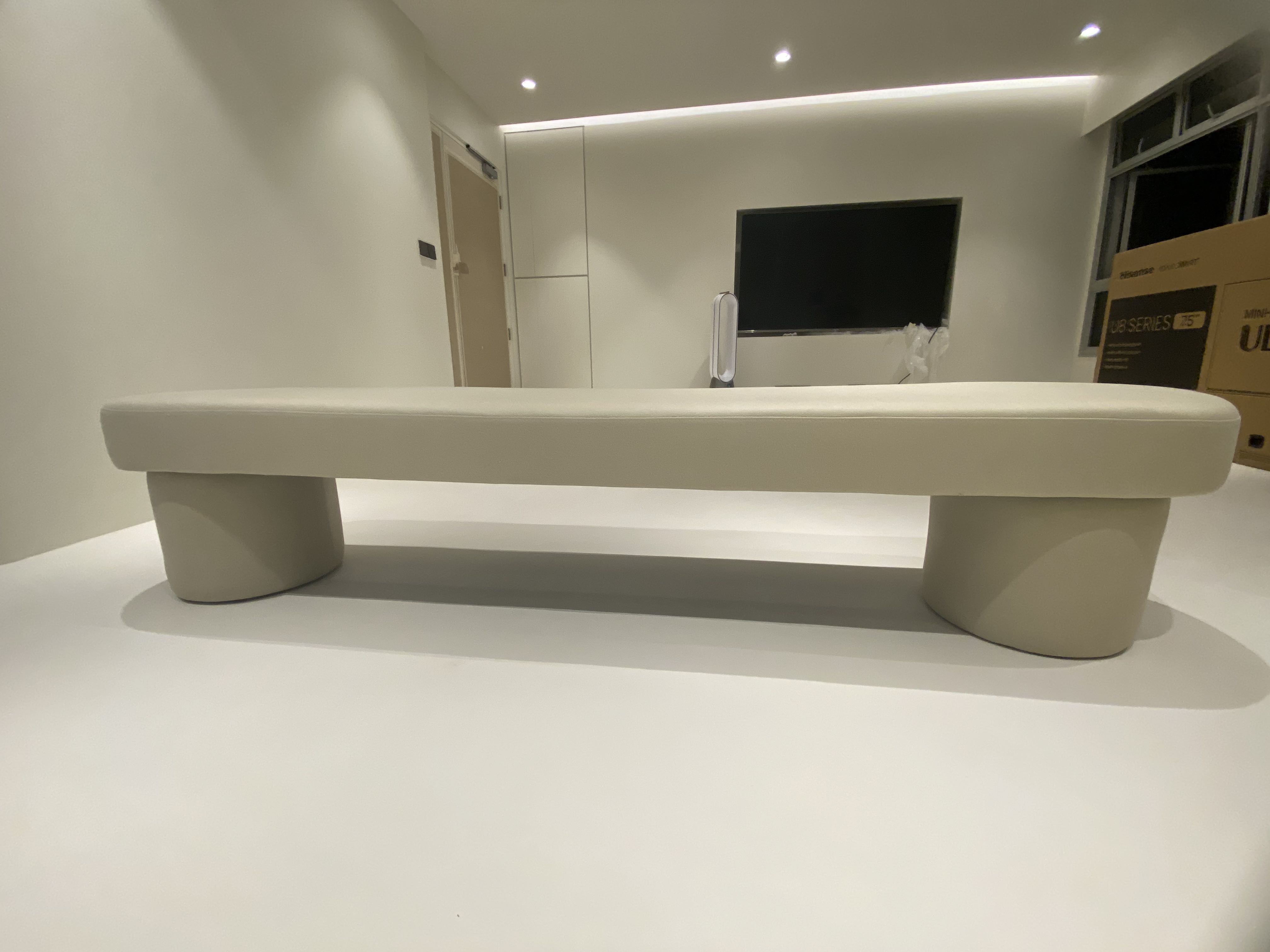 Minimalist leathaire Long sofa bench 200cm in cream beidge, Furniture ...