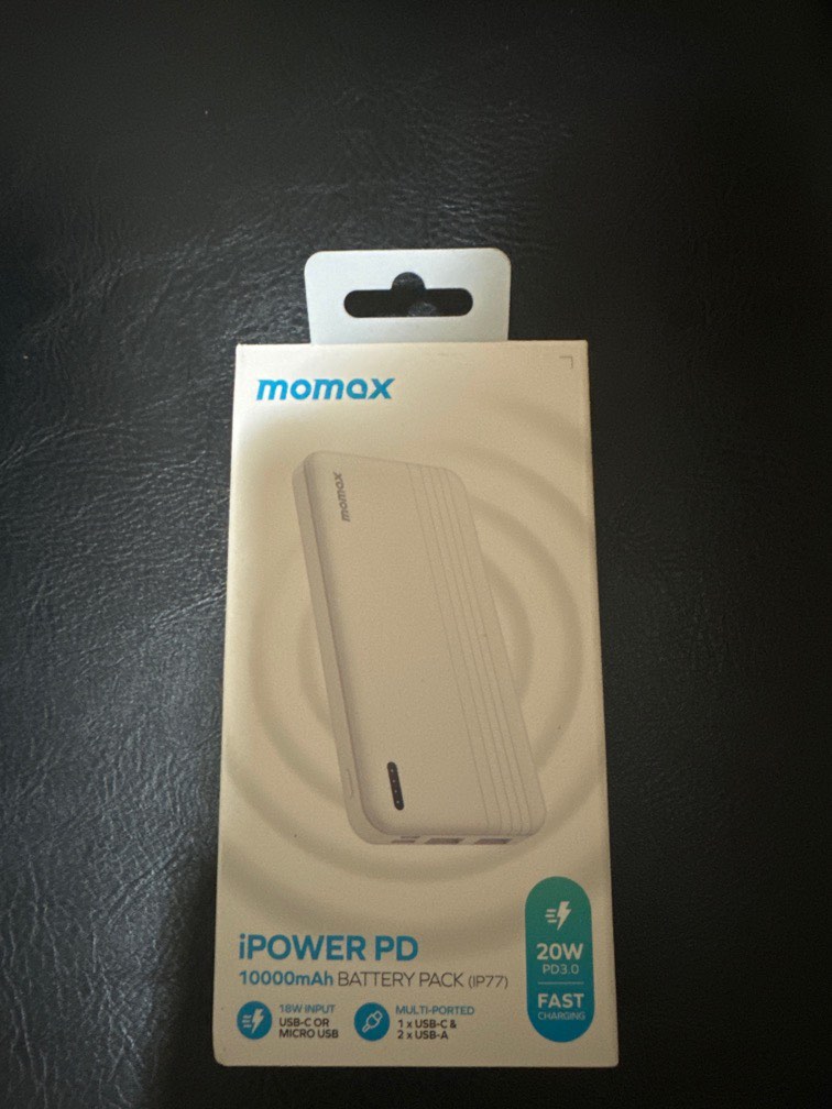 Momax ipower pd 10000mAh BATTERY PACK(IP77), 手提電話, 電話及其他裝置配件, 電池及充電器 ...