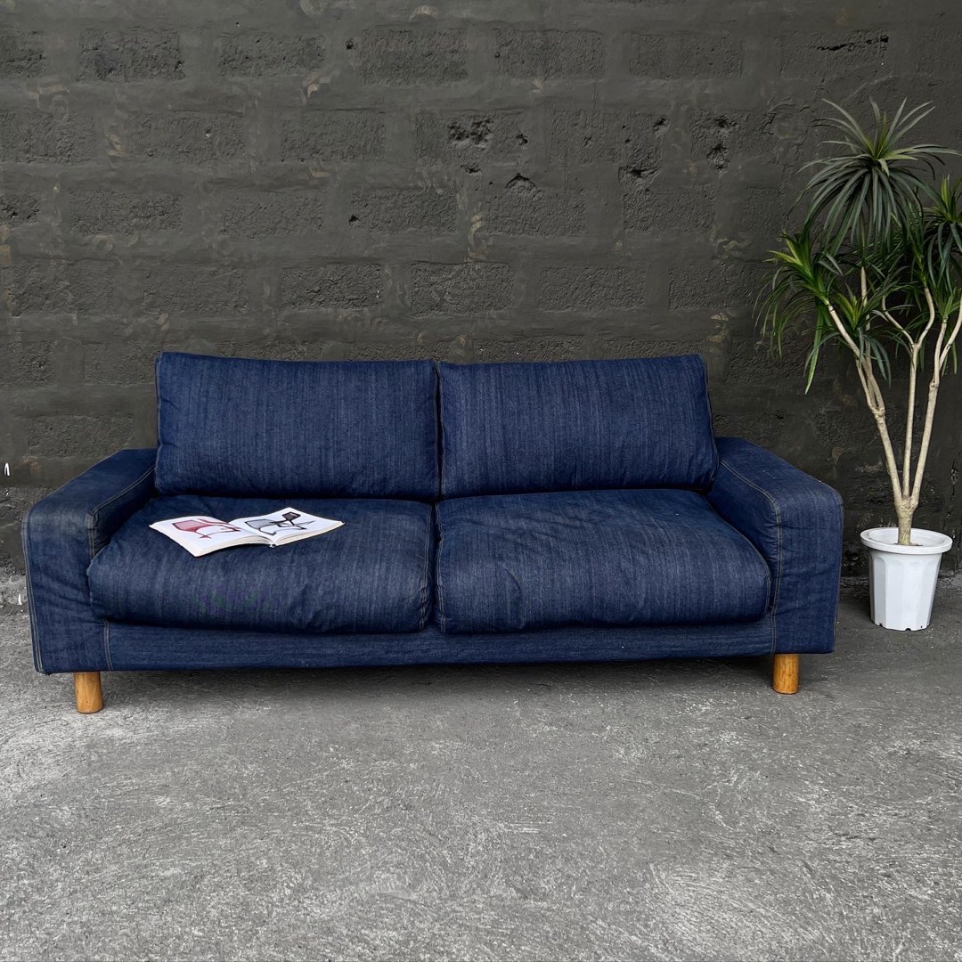 Muji cotton denim wide armrest sofa L 74 inches W 33 H 26 Seat 16 ...