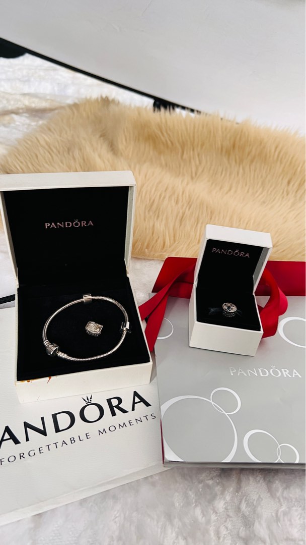 Genuine Pandora Bracelet with receipt 2 charms 2 stoppers, Women's ...