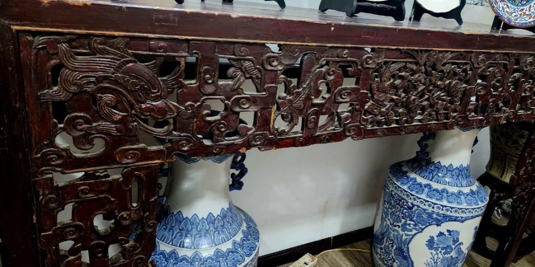 Peranakan table wood carving Chinese antique, Hobbies & Toys ...