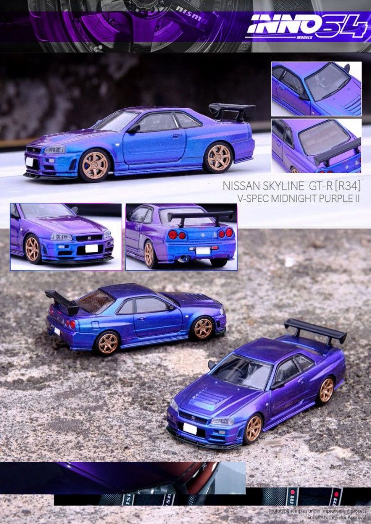 RARE INNO 64 NISSAN SKYLINE GT-R [R34] V-SPEC MIDNIGHT PURPLE II 1:64 ...
