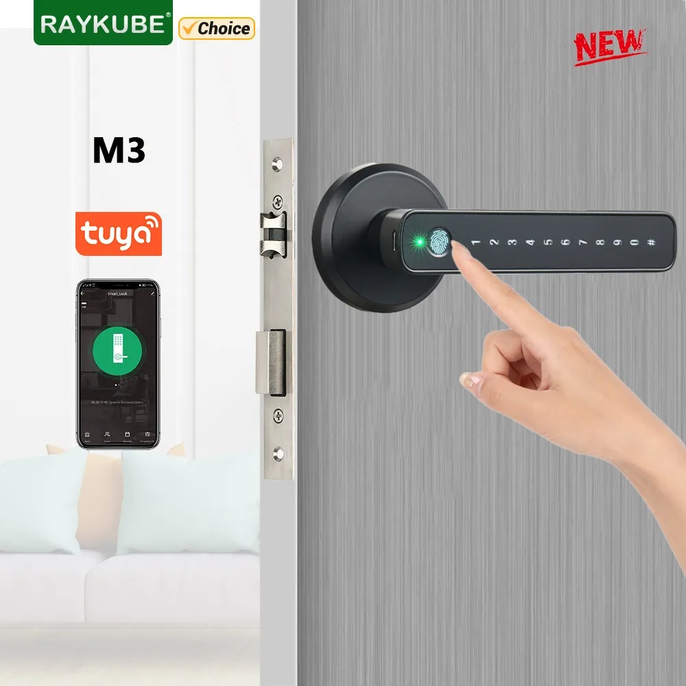 RAYKUBE M3 Tuya BLE Digital Fingerprint Door Lock Electronic Lock with 60/70mm Latch Keys ...