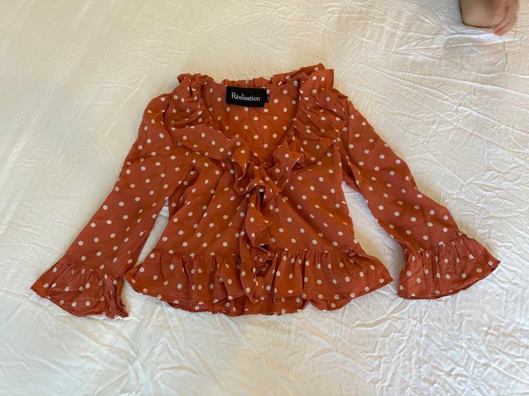 Realisation Par Cher Silk top in red polka dot, Women's Fashion, Tops ...
