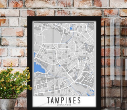 Singapore City Tampines Map Modern Art Decor Poster ML0280, Furniture ...