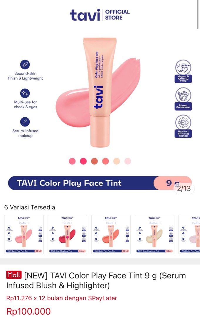 TAVI Color Play Face Tint Serum Infused Blush & Highlighter , Kesehatan ...