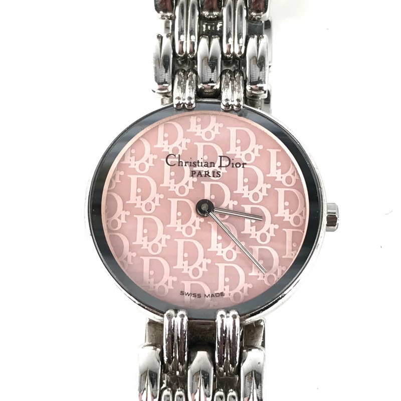Vintage Dior silver plated stainless steel pink dior dial quartz watch ...