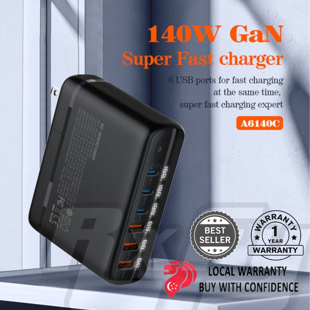 LDNIO GaN charger 140W International Travel Adapter Fast charge PD QC Type C USB A Ports, Mobile ...