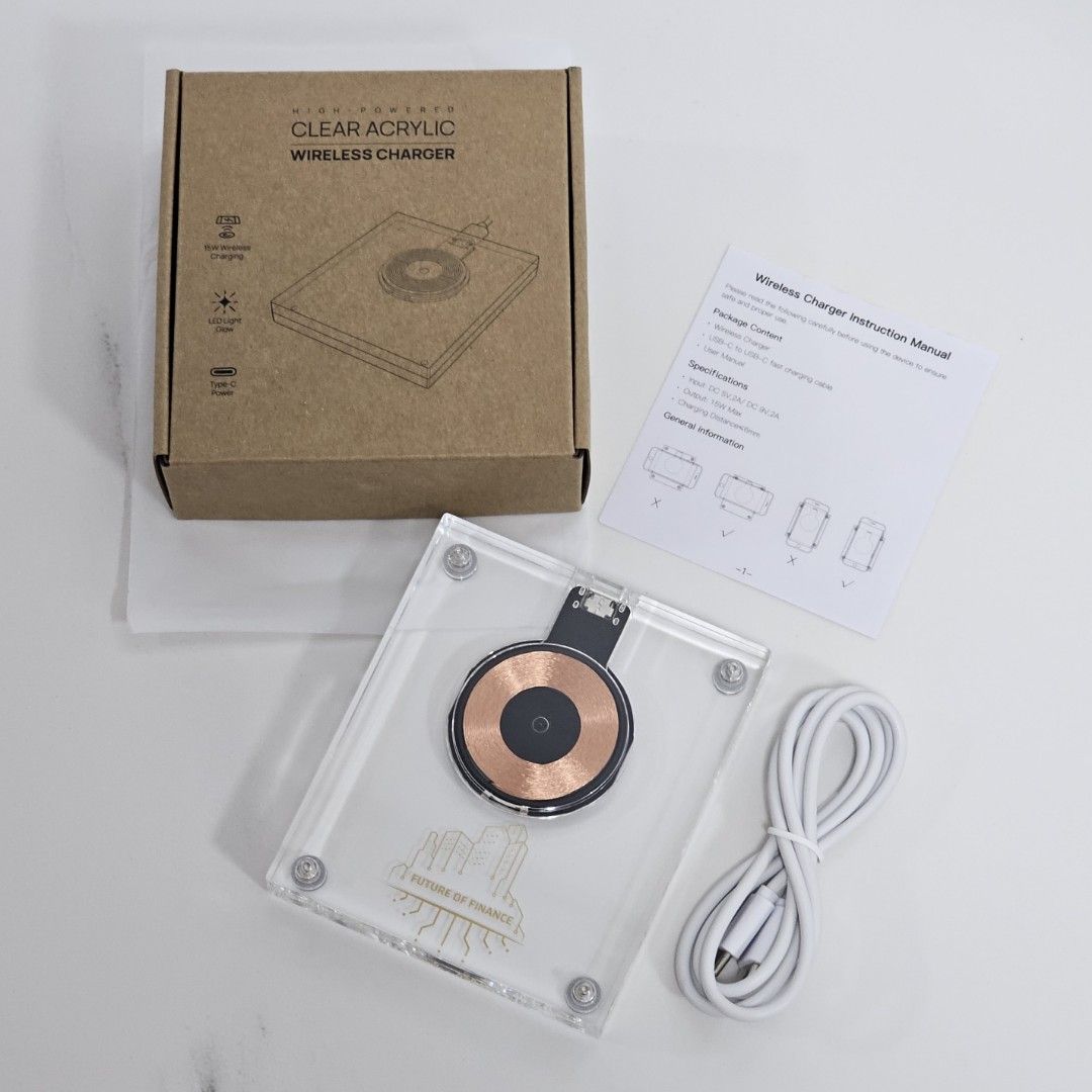 15W Type C Fast Charging High Powered Clear Acrylic Wireless Charger ...