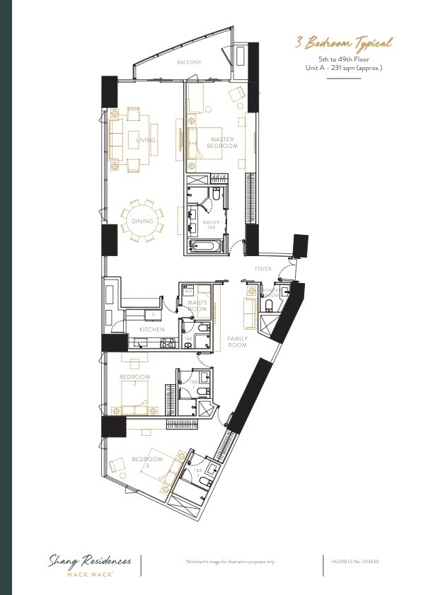 P199k/sqm 3 bedroom (21st floor) with parking at Shang Residences at ...