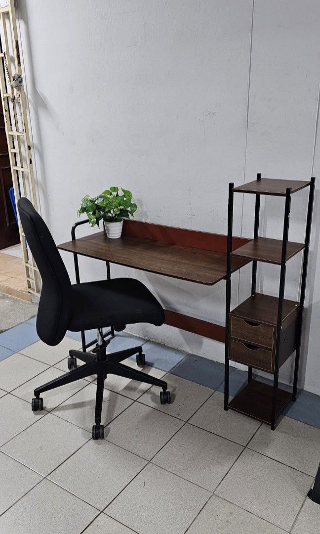 $60 Wooden top Metal frame Computer table/ Study Desk + Rotatable Hydraulic Chair ($60) Whole ...