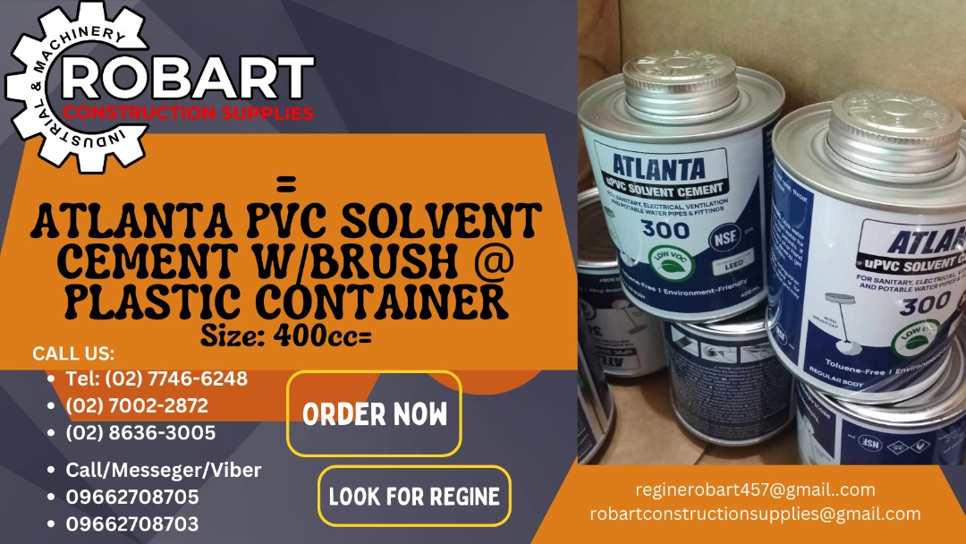 = ATLANTA PVC SOLVENT CEMENT W/BRUSH @ PLASTIC CONTAINER Size: 400cc ...