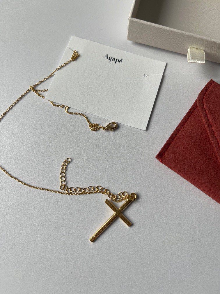 AGAPE STUDIO CROSS NECKLACE (GOLD) MADE IN FRANCE, Luxury, Accessories ...