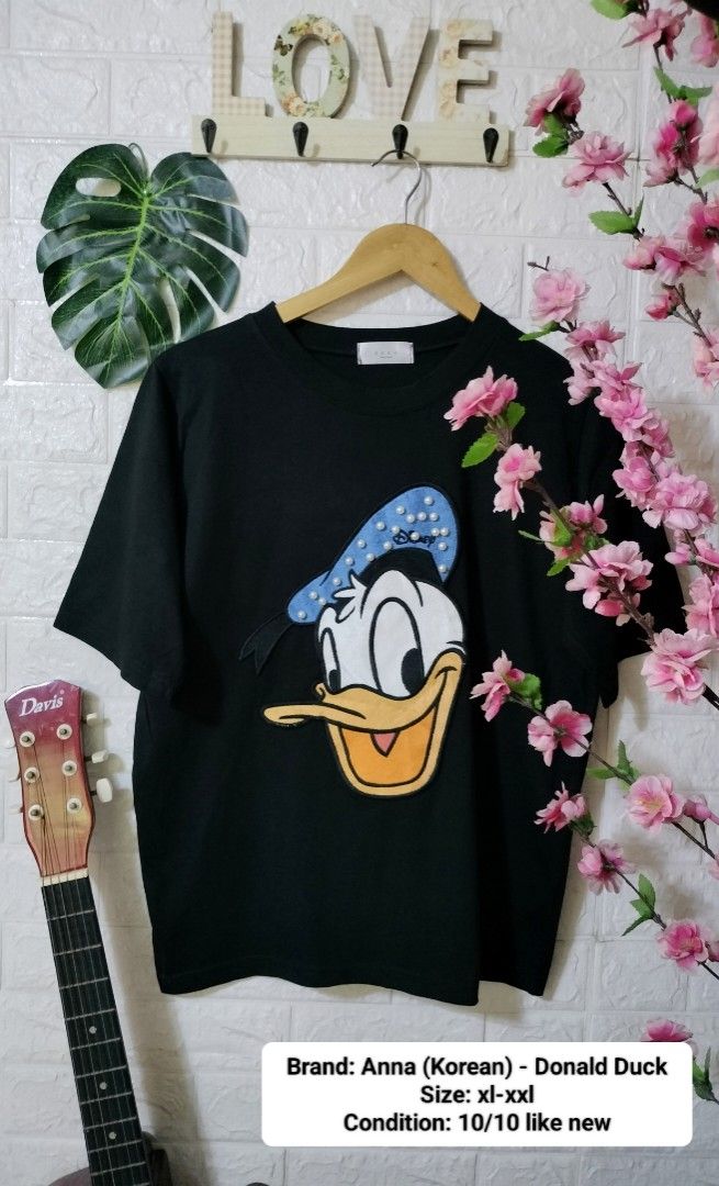 Anna Donald Duck Black Korean Tshirt, Women's Fashion, Tops, Shirts on ...