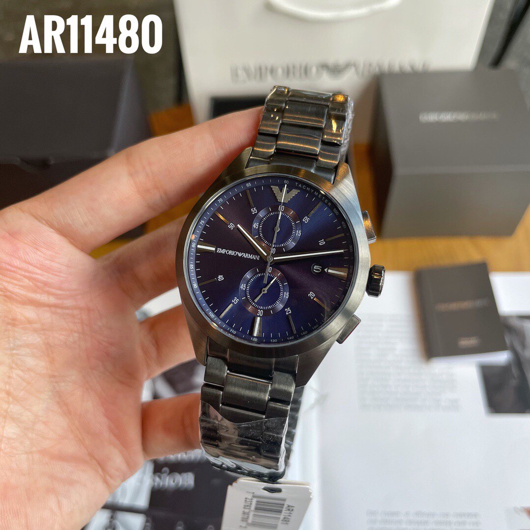 阿瑪尼ARMANI手錶 男生手錶 ar11481 靛青色錶盤石英錶 黑色藍面鋼帶錶 計時日曆防水手錶男, 他的時尚, 手錶及配件, 手錶在旋轉拍賣