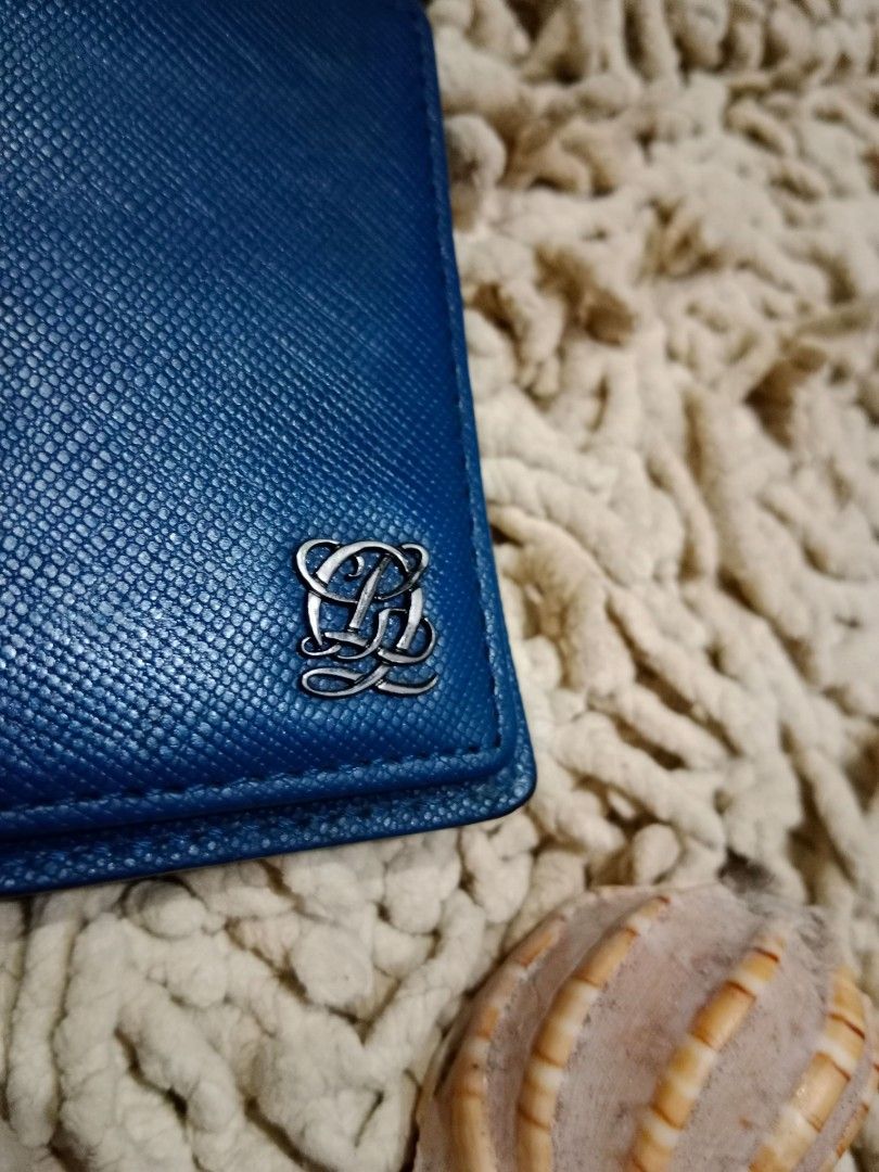 Authentic LOUIS QUATORZE Blue Saffiano Leather Bi-fold Short Wallet ...