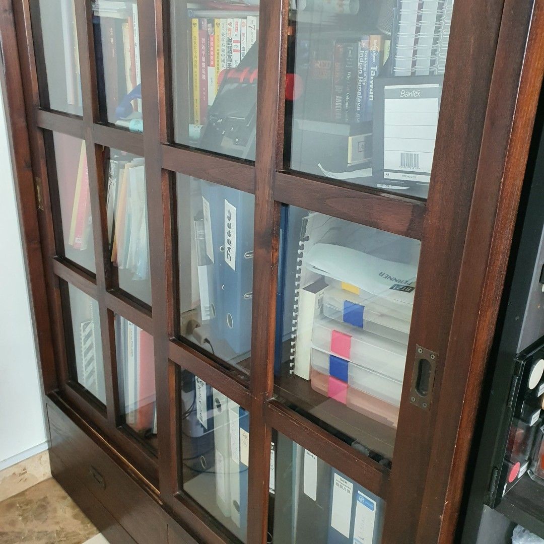 Book shelf with sliding glass door, Furniture & Home Living, Furniture ...