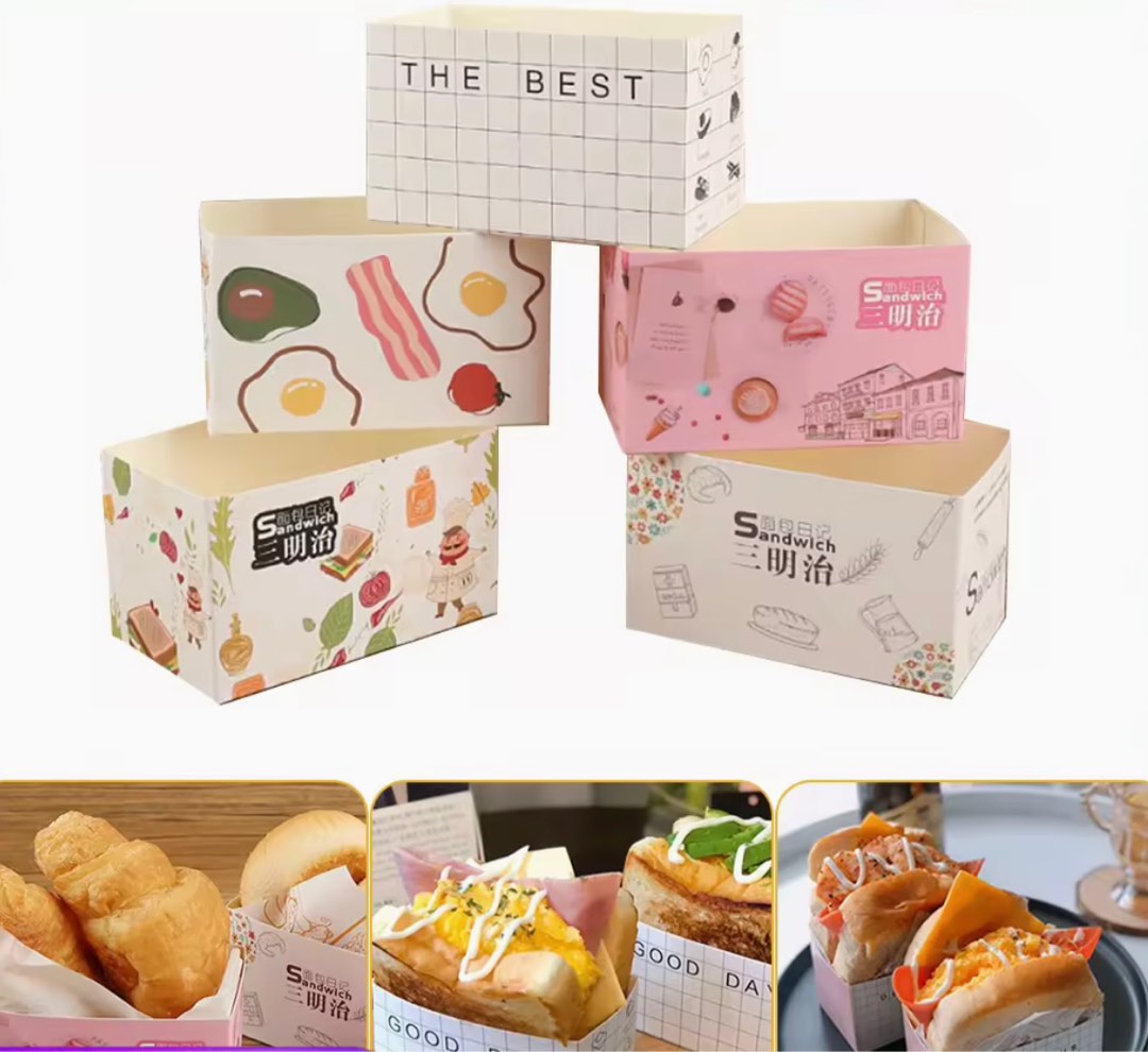 50pcs Egg Toast Bread Breakfast Packaging Paper Tray, Food & Drinks ...