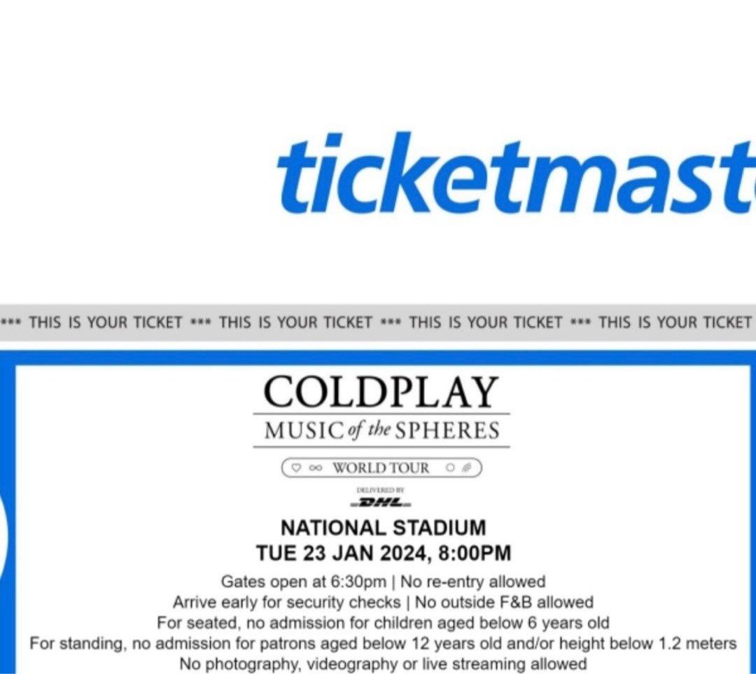 Coldplay 23 Jan 2024 cat 1 ticket (available 2 seats), Tickets ...