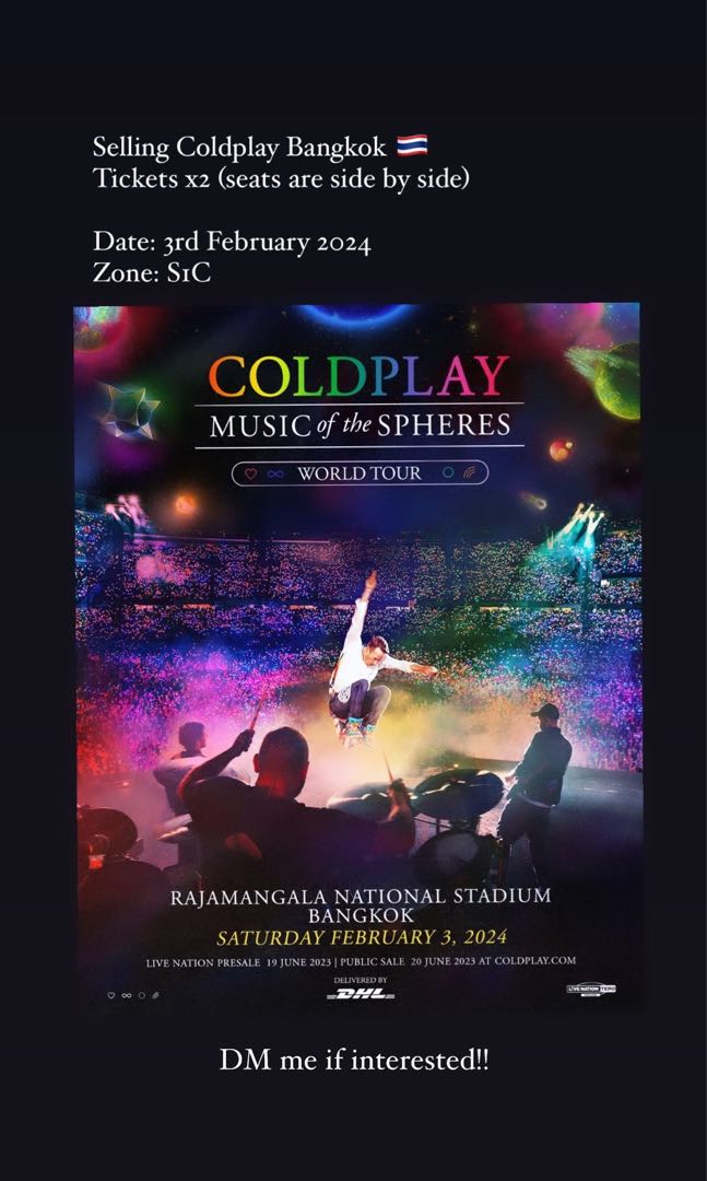 Coldplay Bangkok Concert Tickets x2, Tickets & Vouchers, Event Tickets on Carousell