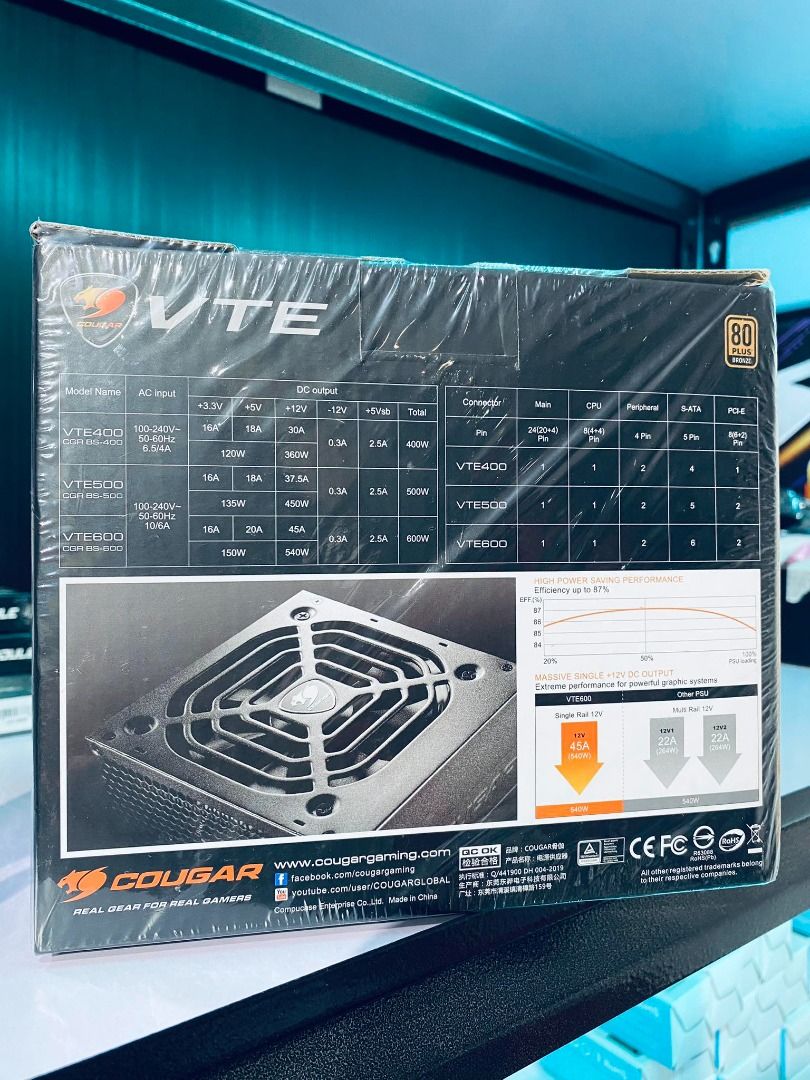 Cougar 600W 80+ Bronze True Rated PFC Power Supply PSU VTE600 ...