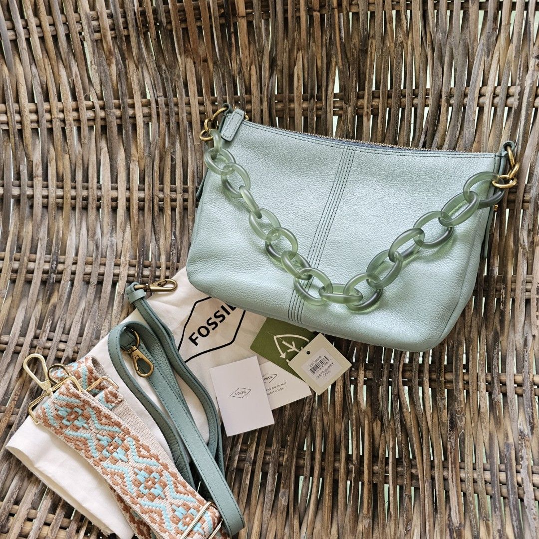 Fossil Jolie Crossbody Bag Sage Green Chain, Women's Fashion, Bags ...