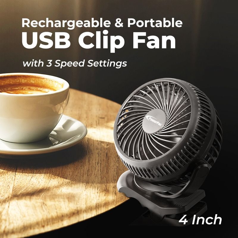 [FREE DELIVERY] PowerPac rechargeable USB clip fan with 3 speed setting ...