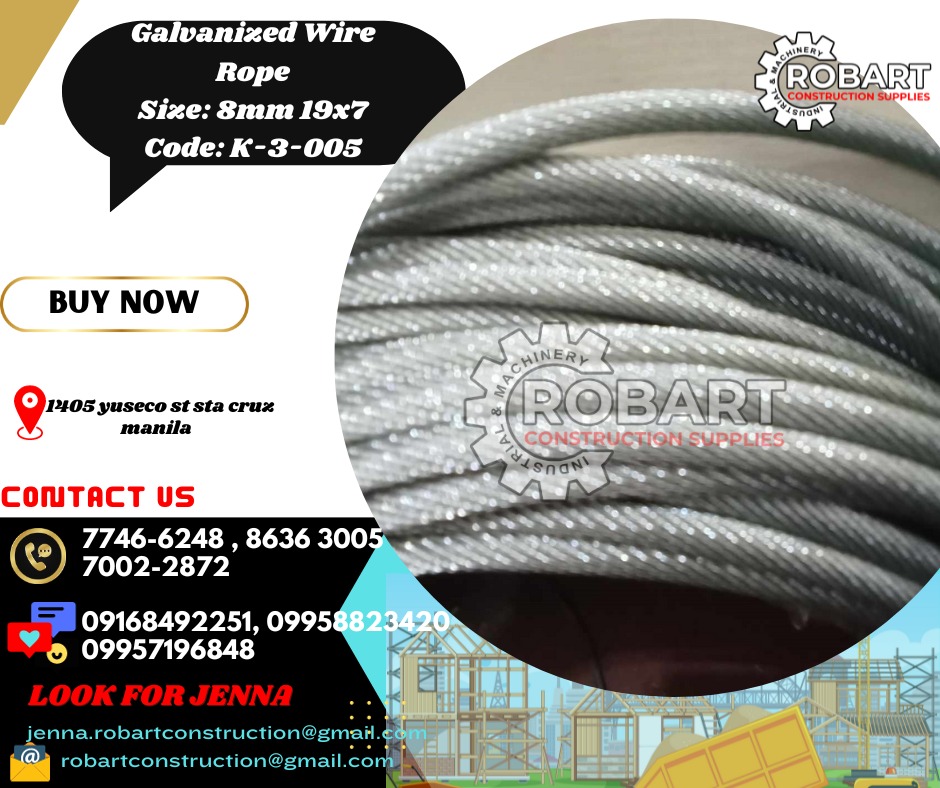 Galvanized Wire Rope Size: 8mm 19x7 Code: K-3-005, Commercial ...