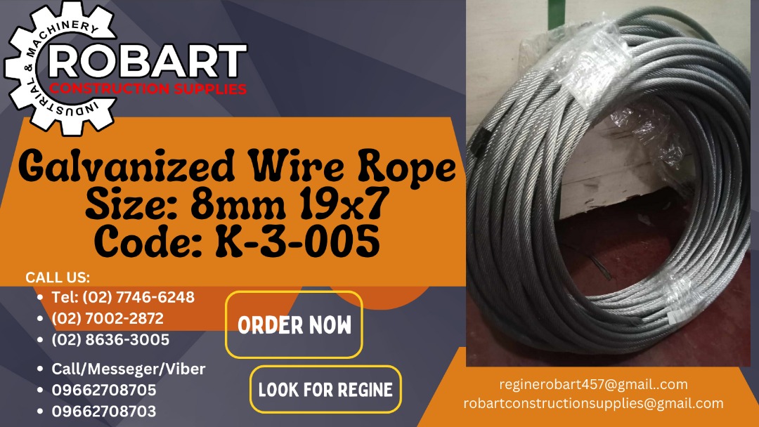 Galvanized Wire Rope Size: 8mm 19x7 Code: K-3-005, Commercial ...