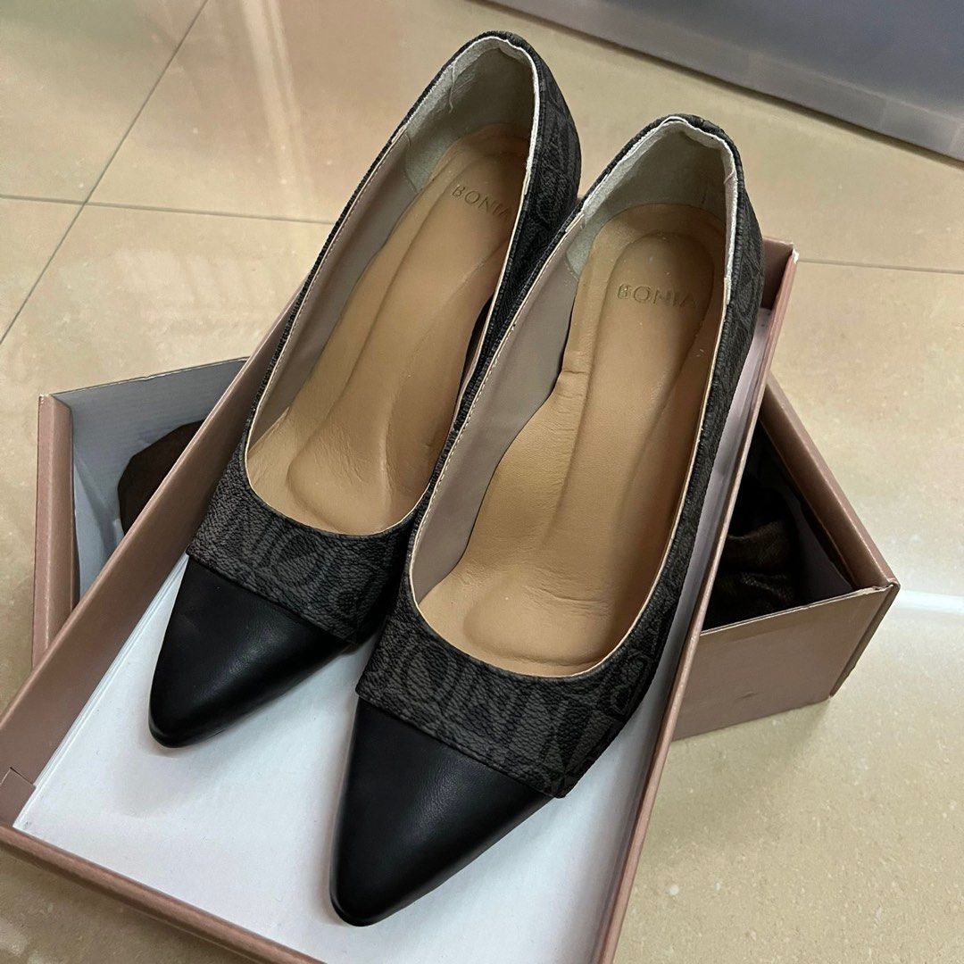Iconic Bonia Monogram Black High Heels Shoes, Women's Fashion, Footwear ...
