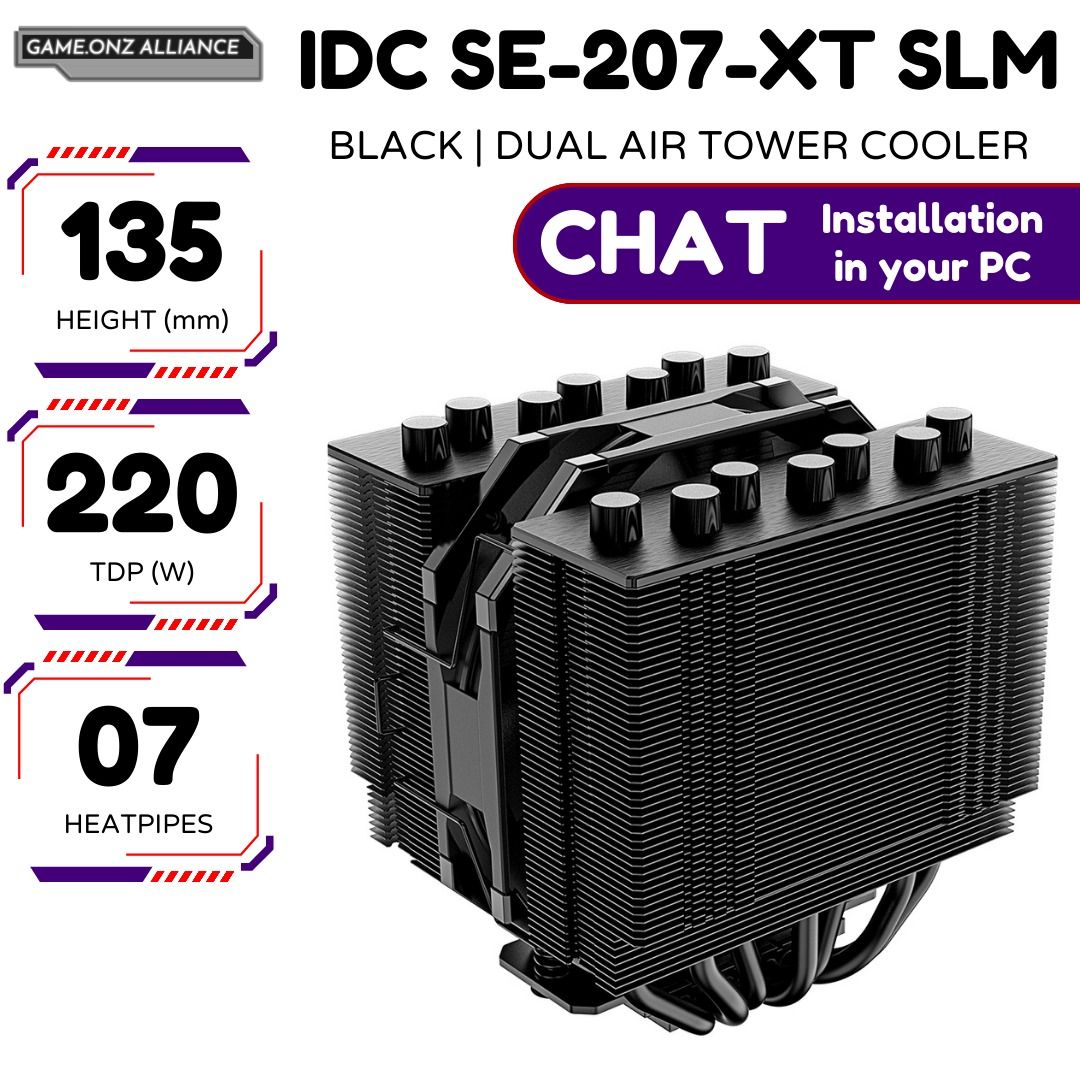 ID-COOLING SE-207-XT SLIM BLACK | HEAVY DUTY CPU COOLER AIR DUAL TOWER ...