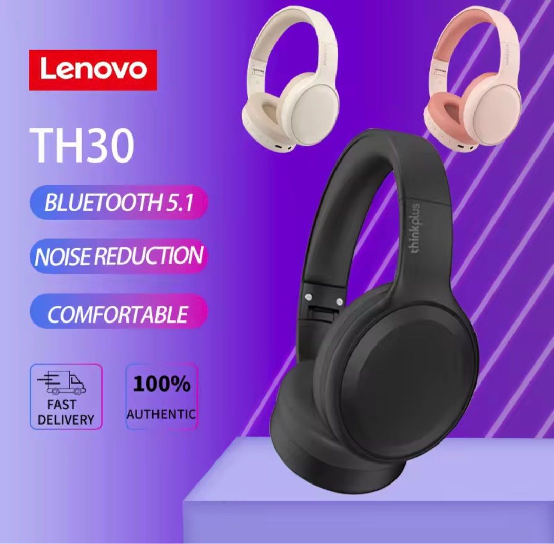 Lenovo Wireless Bluetooth Headset TH30 (Black), Audio, Headphones ...