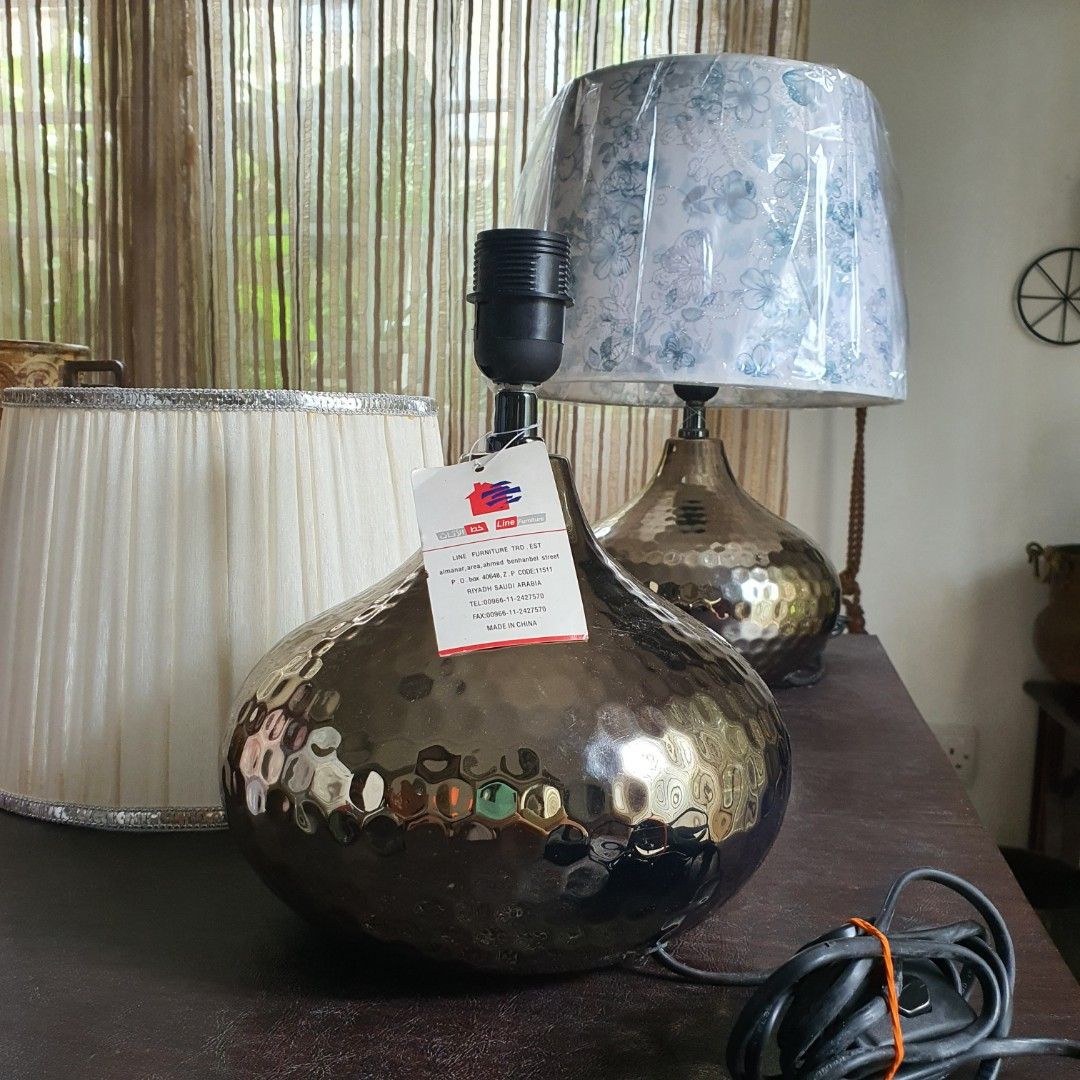 Modern Hammered Chrome Finish Lamp Shade Set of 2, Furniture & Home ...