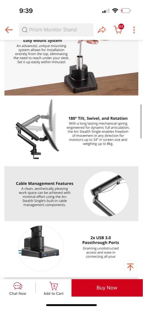 Monitor Arm Arc Stealth single, Computers & Tech, Parts & Accessories ...