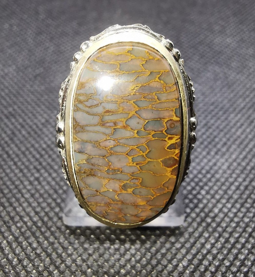 Natural Batu Sisik Ular (Snakeskin Agate) Ring, Women's Fashion ...